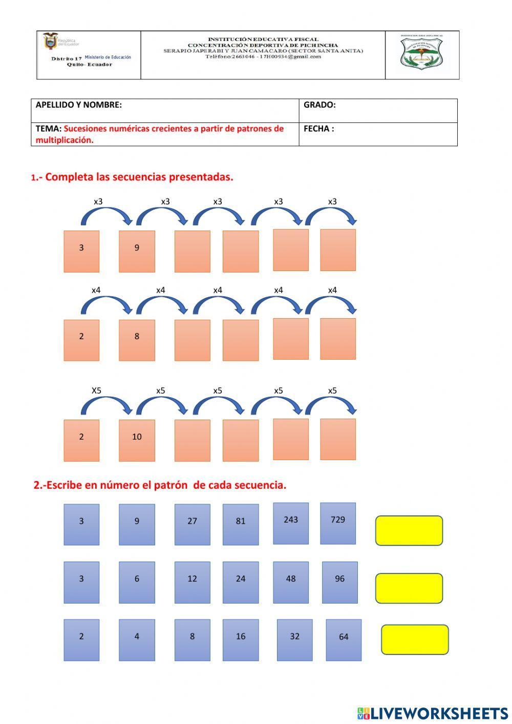 Hoja De Trabajo De Patrones Y Secuencias