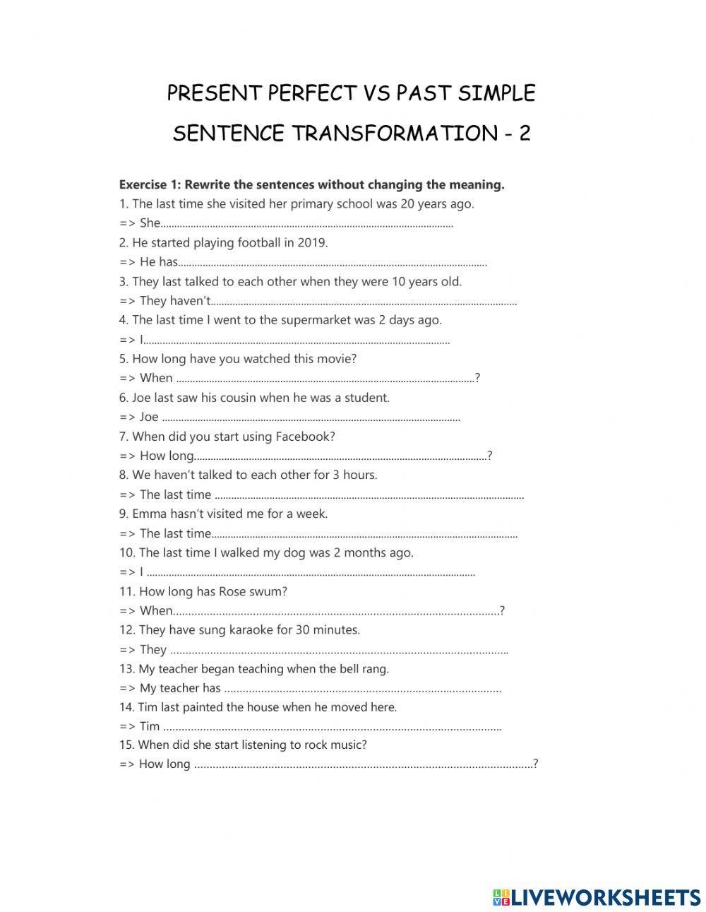 Present Perfect Vs Past Simple Online Exercise For 7 Live Worksheets