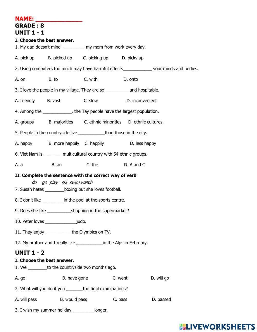 Revision 15m unit 1-2 - grade 8 1506394 | mstamenglish38