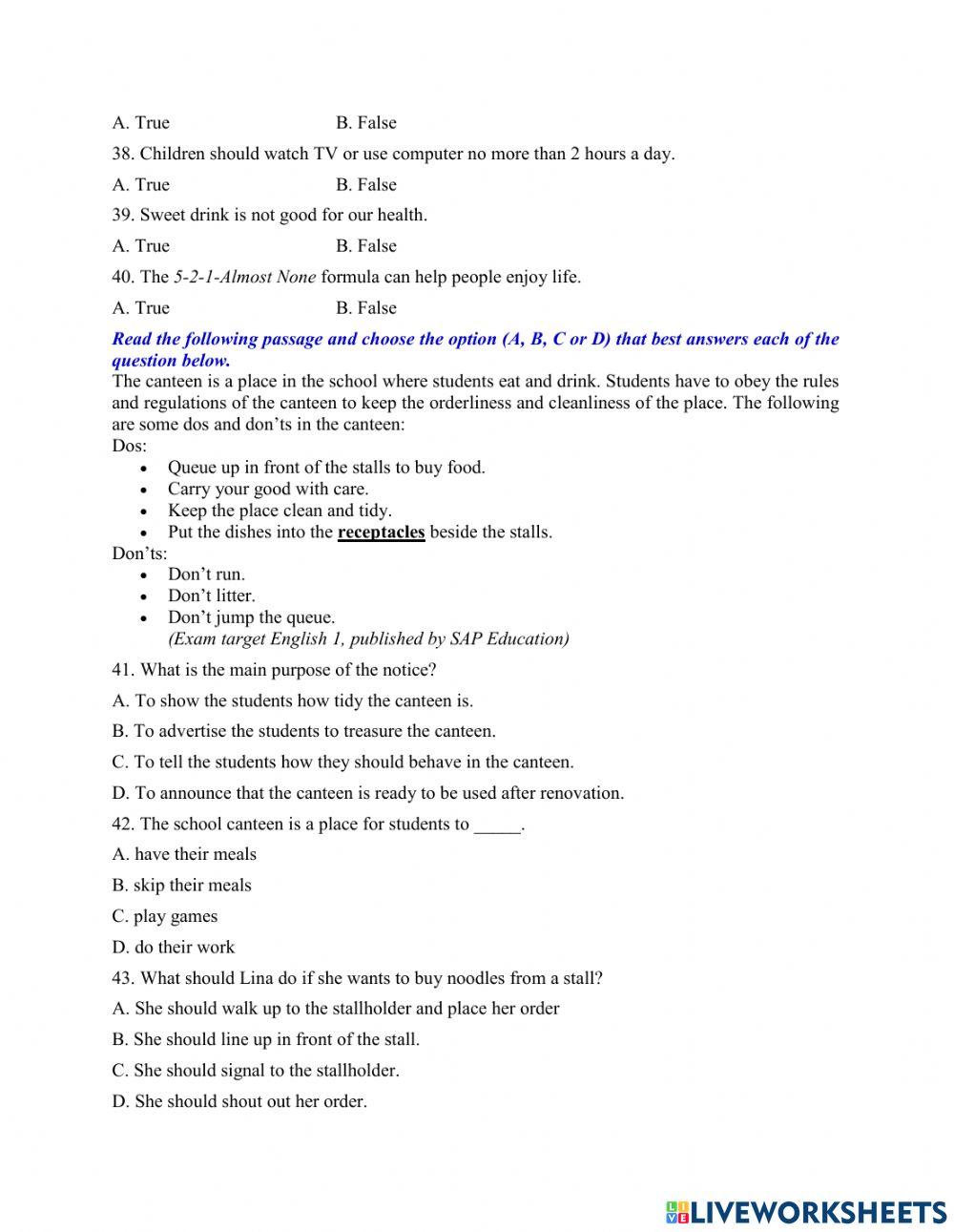 Unit 2 Online Exercise For Grade 7 | Live Worksheets
