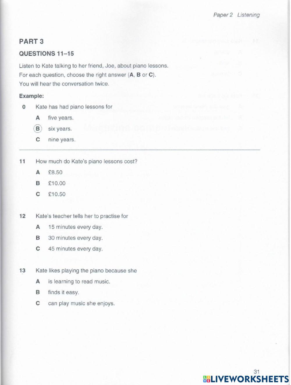 E7 Listening Exam online exercise for | Live Worksheets