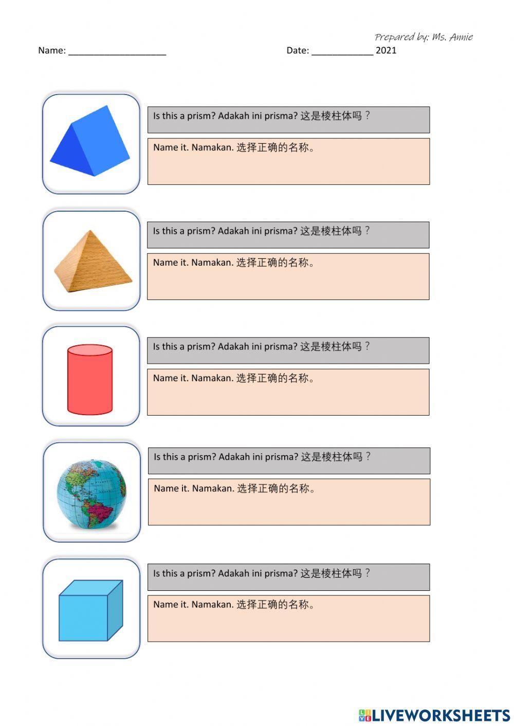 Prism&Non prism (3 languages) worksheet | Live Worksheets