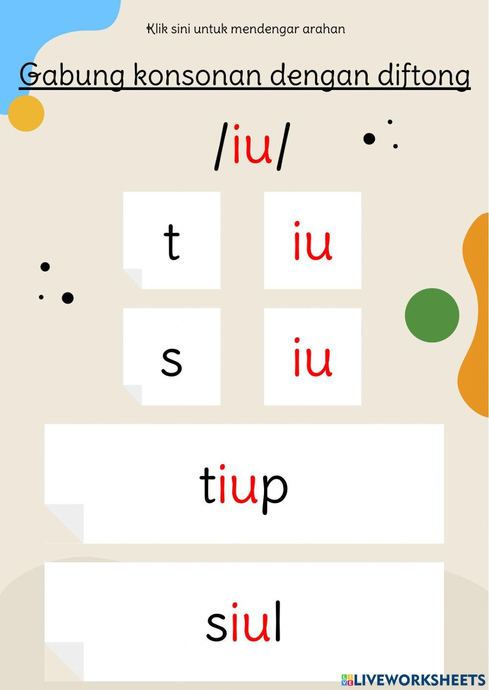 Diftong -ia- -iu- -io- worksheet | Live Worksheets