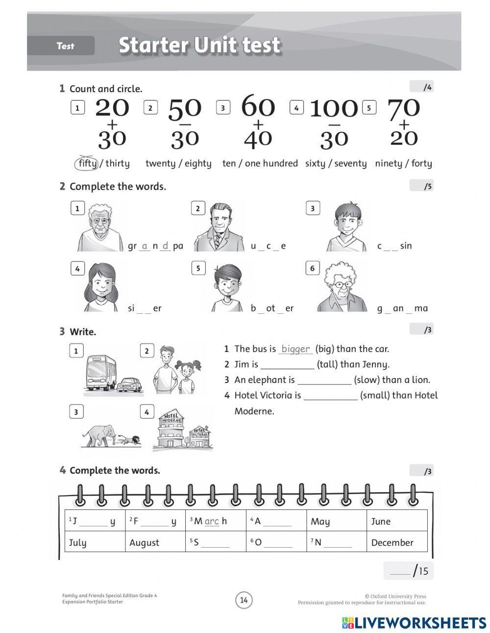 unit test starter grade 4 worksheet | Live Worksheets