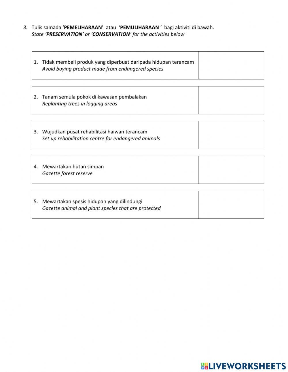 Preservation an… | Free Interactive Worksheets | 1507103