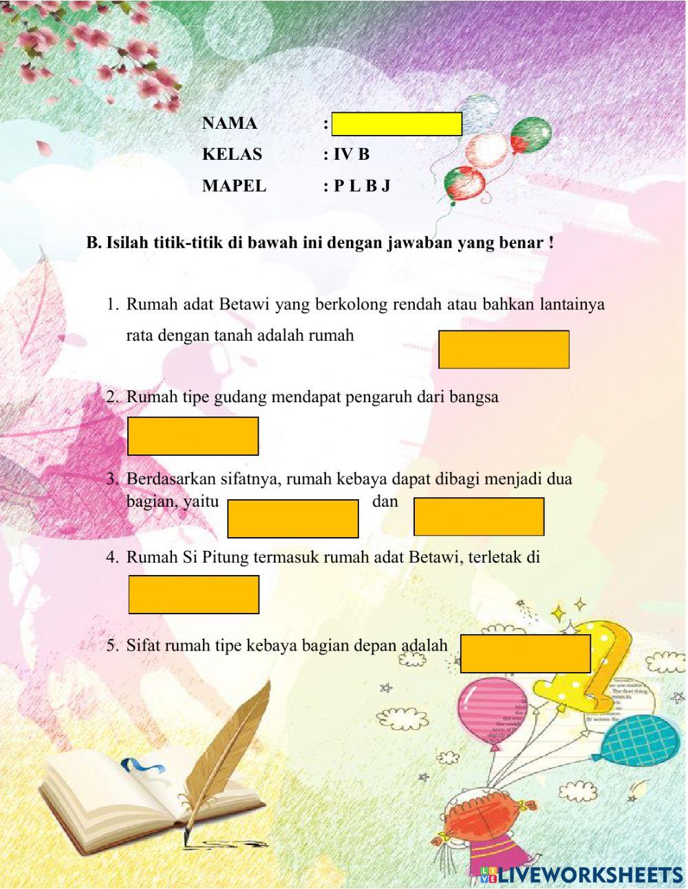 Plbj rumah adat… | Free Interactive Worksheets | 1507416