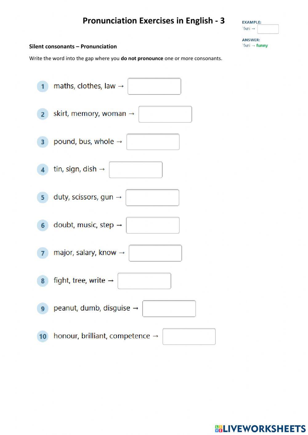 Pronunciation Exercises in English (3) worksheet | Live Worksheets