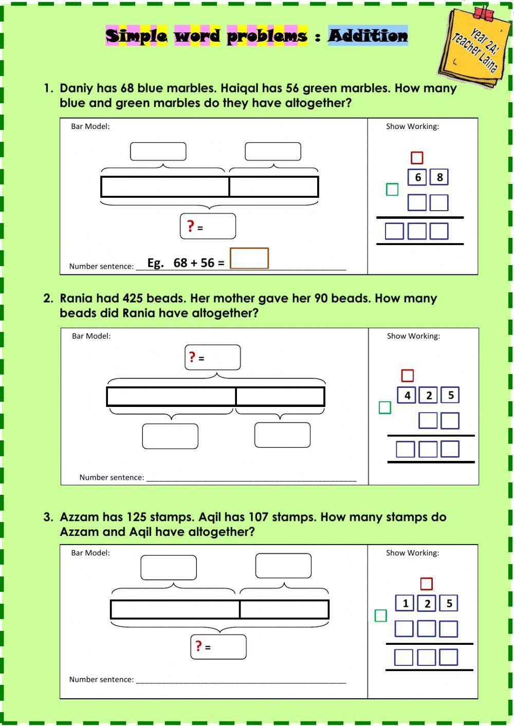 6740516 | SIMPLE WORD PROBLEM : addition TRY | LainaAH