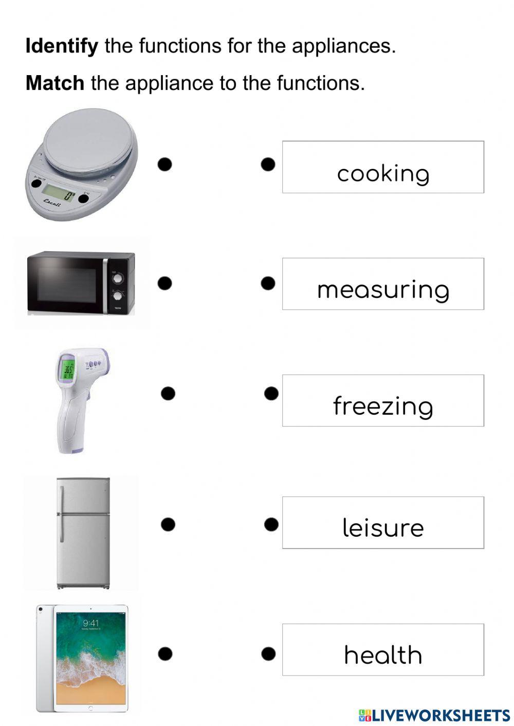 Appliances functions worksheet | Live Worksheets