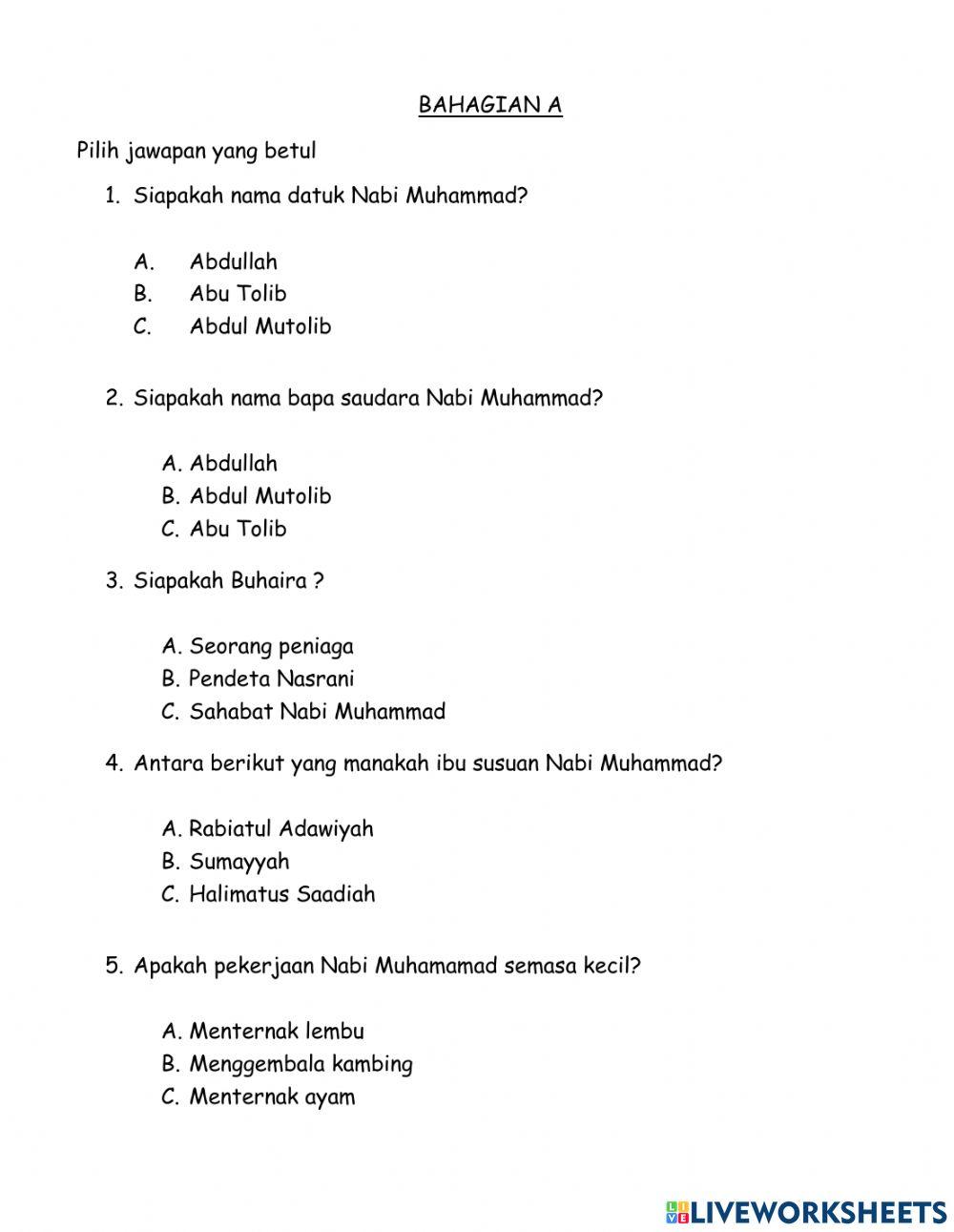 Ulangkaji Sirah Tahun 1 Activity Live Worksheets Ulangkaji Sirah Tahun 1 Activity Live Worksheets