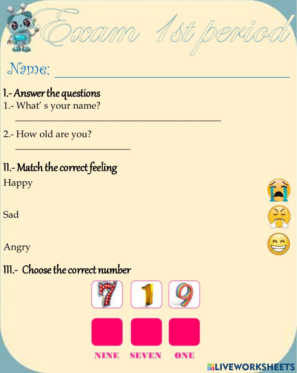 Exam 1st period (1st grade) online exercise for | Live Worksheets