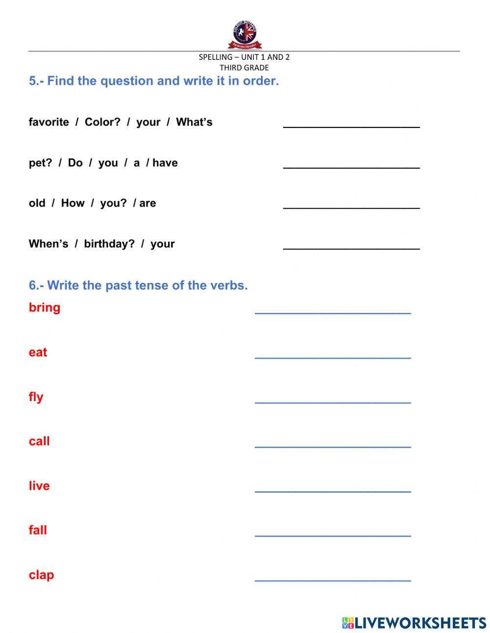 Grammar 1st B THIRD GRADE worksheet | Live Worksheets