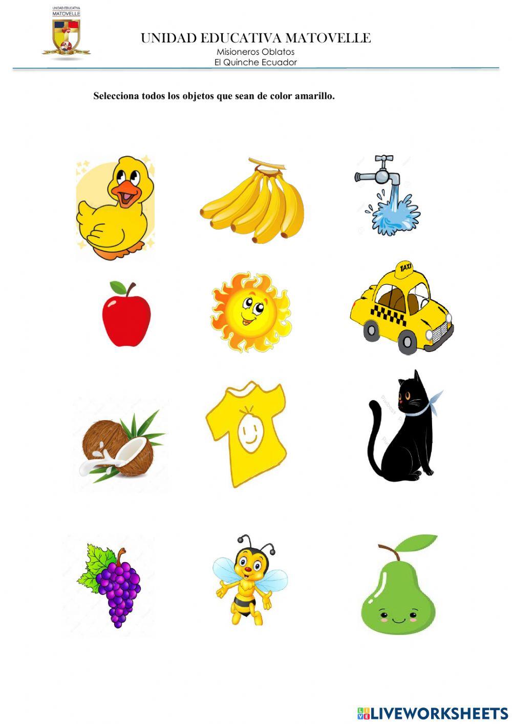 Seleccionar color amarillo worksheet | Live Worksheets