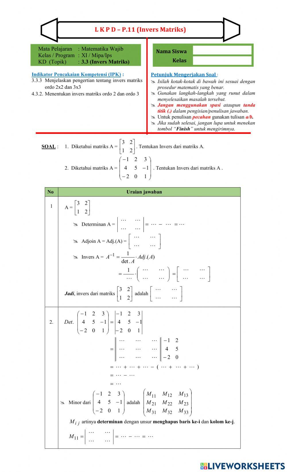 LKPD Invers Mat… | Free Interactive Worksheets | 1508787