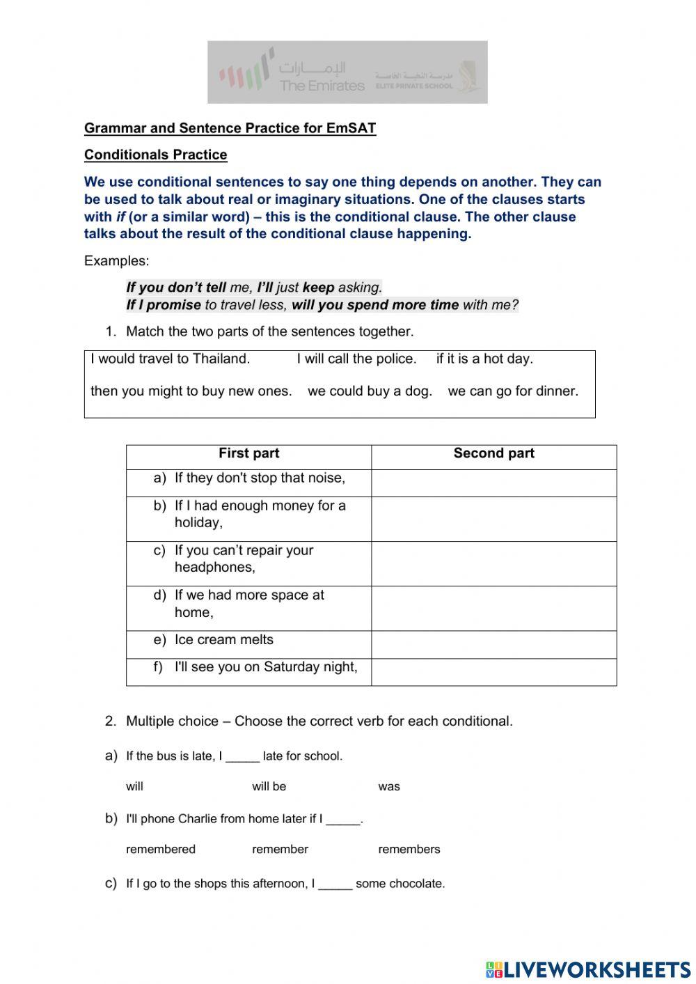 Conditionals online exercise for 11Bd | Live Worksheets