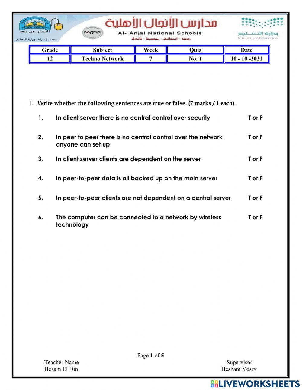 G12 Quiz 1 online exercise for | Live Worksheets