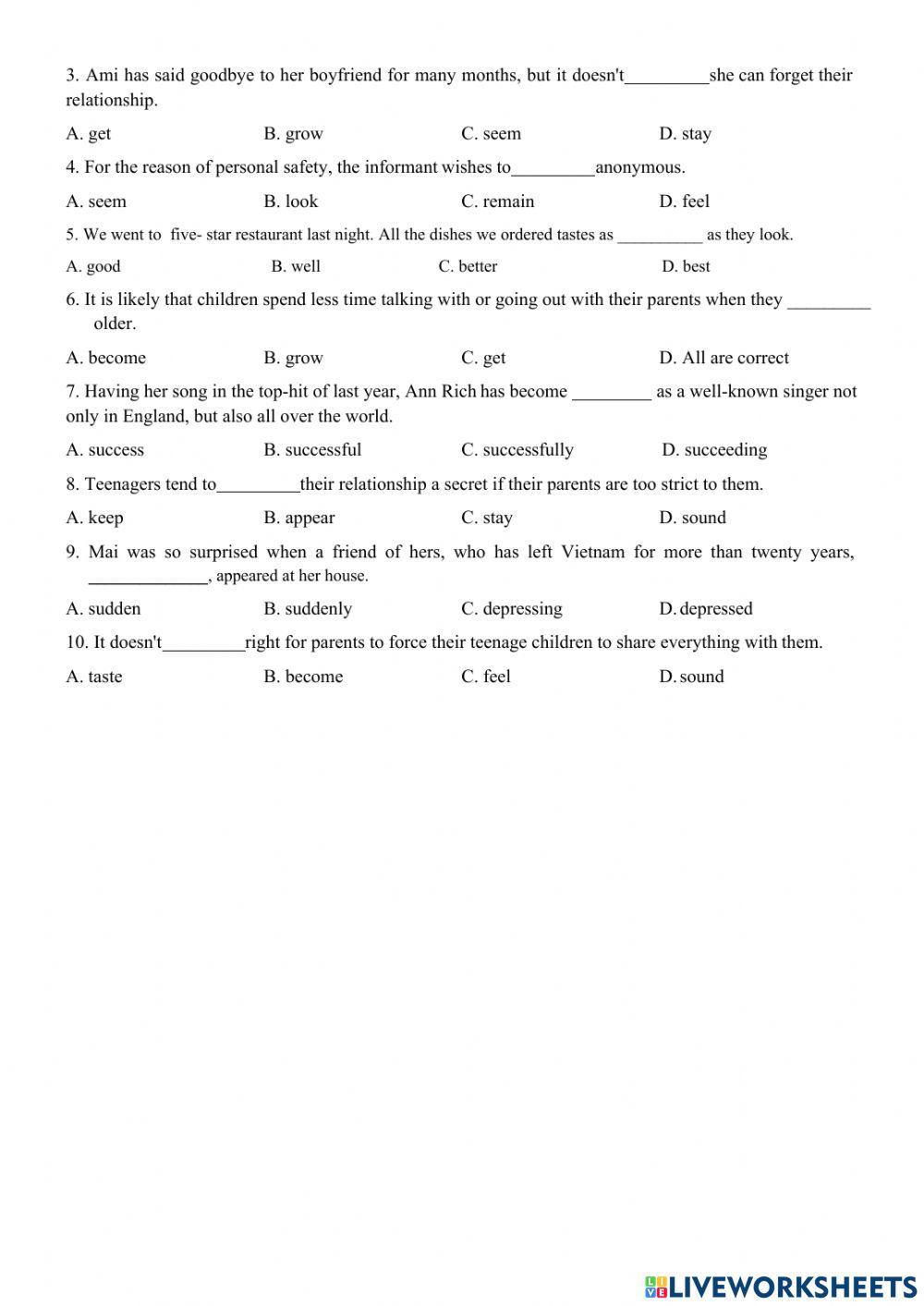 E11-PRACTICE FOR VOCABULARY - GRAMMAR-UNIT 2 worksheet | Live Worksheets