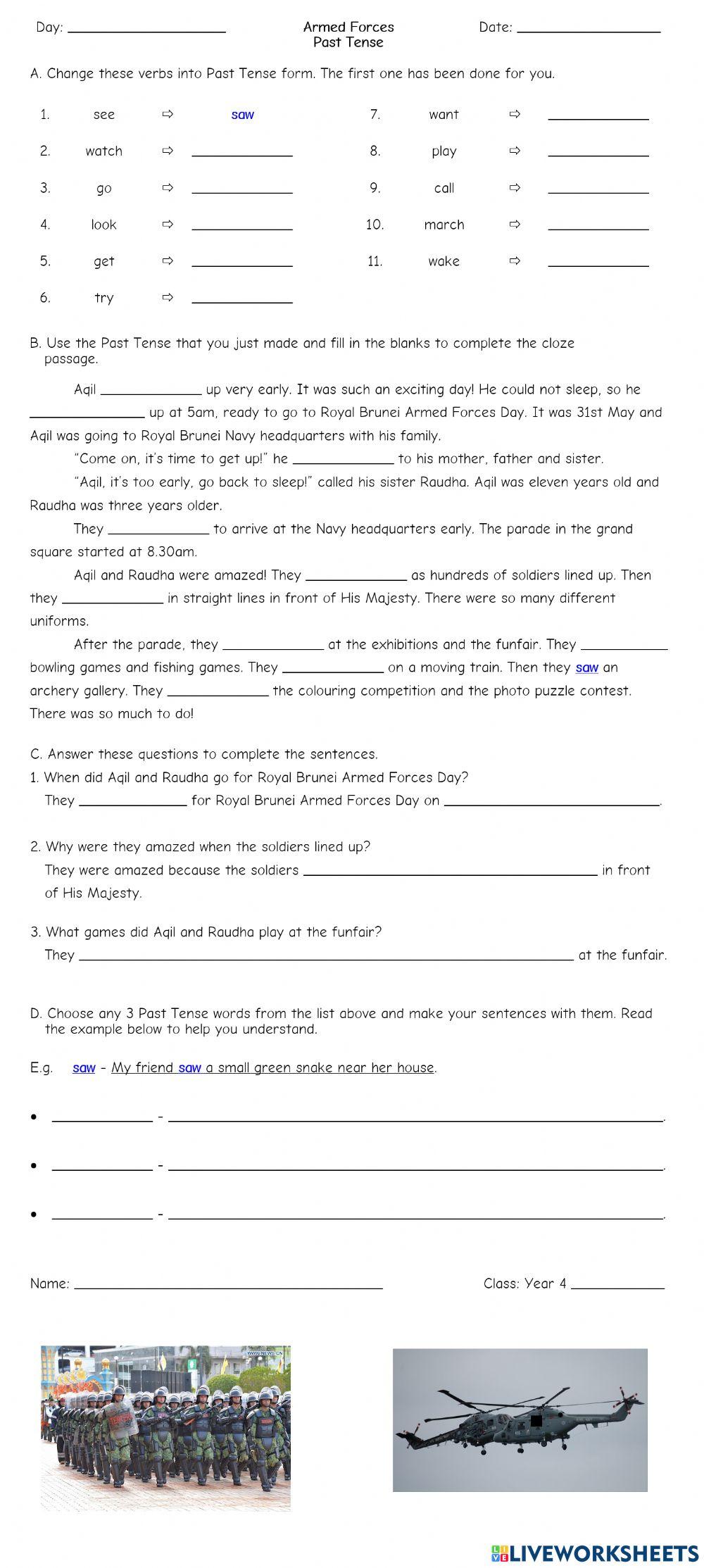 Armed Forces: Past Tense worksheet | Live Worksheets
