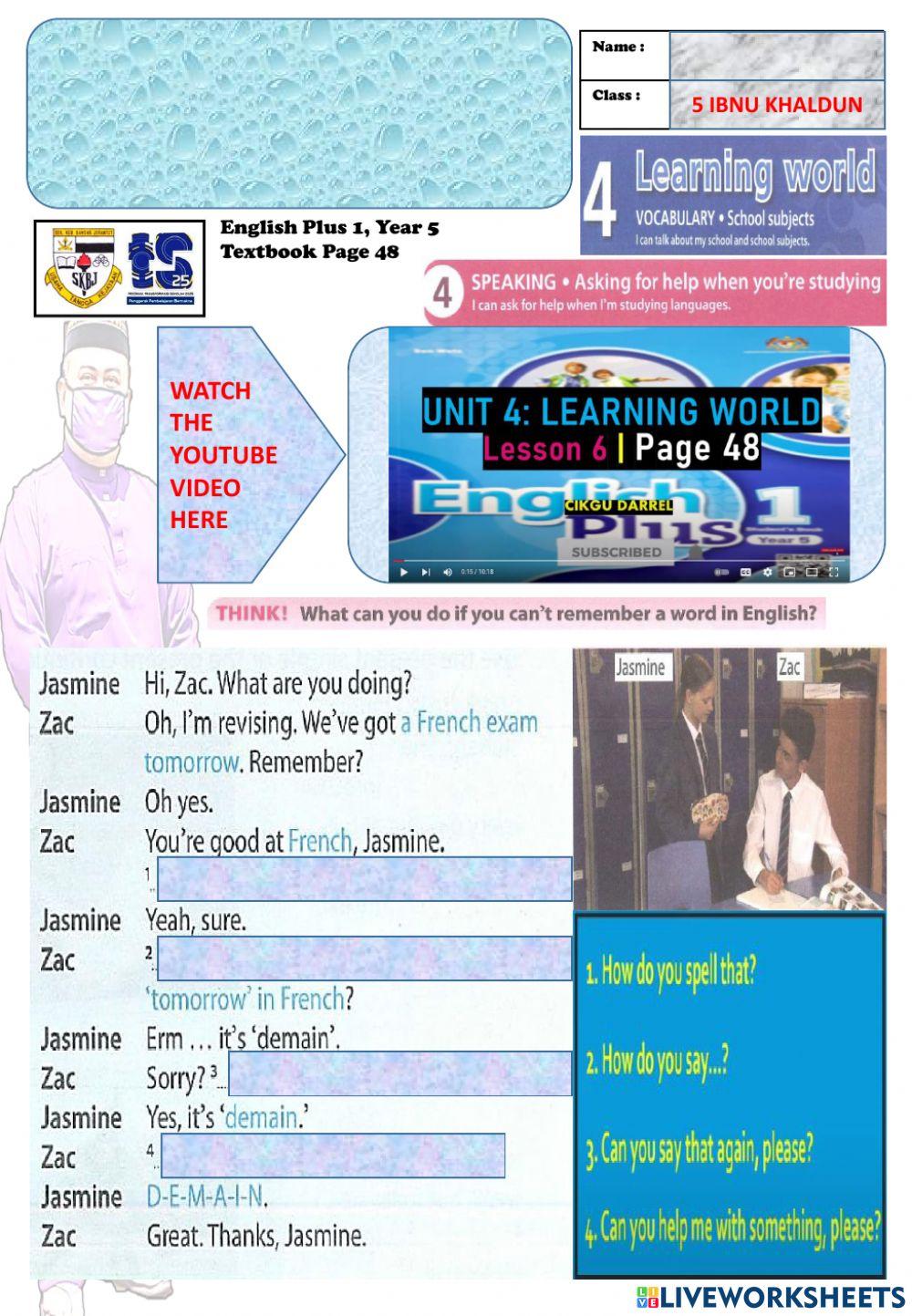 Live worksheet english plus 1 year 5 textbook page 48 worksheet | Live ...