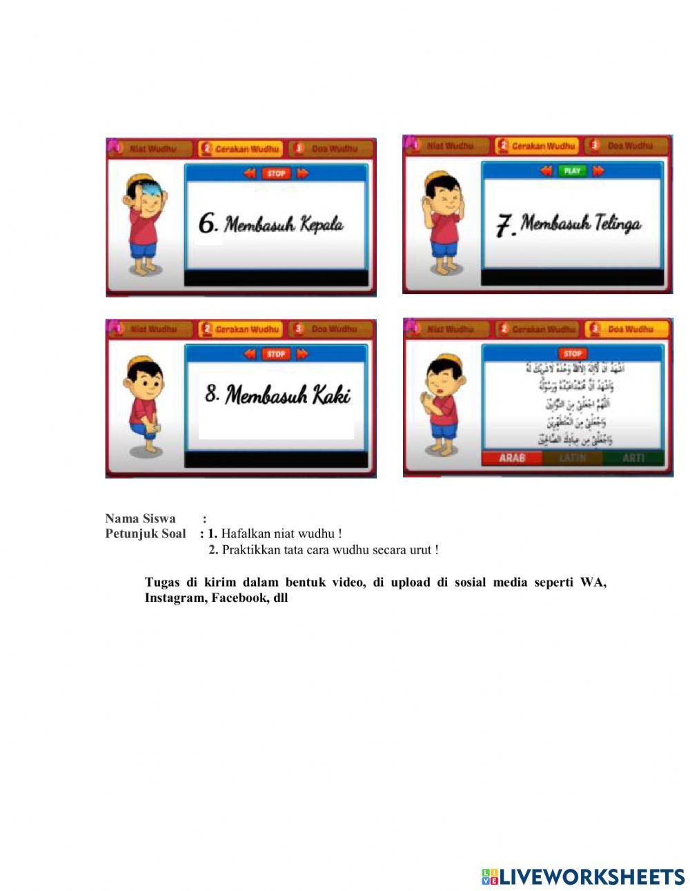Ulangan harian wudhu worksheet | Live Worksheets
