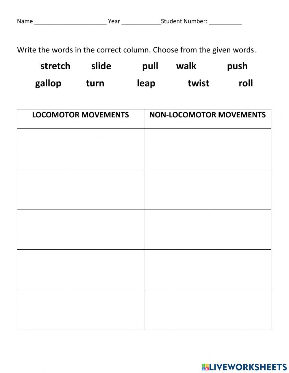 Locomotor And Non-locomotor Movements Worksheet Live, 52% OFF Locomotor And Non-locomotor Movements Worksheet Live, 52% OFF