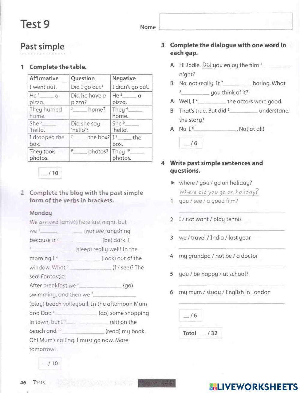 Gra.Test 9 worksheet | Live Worksheets