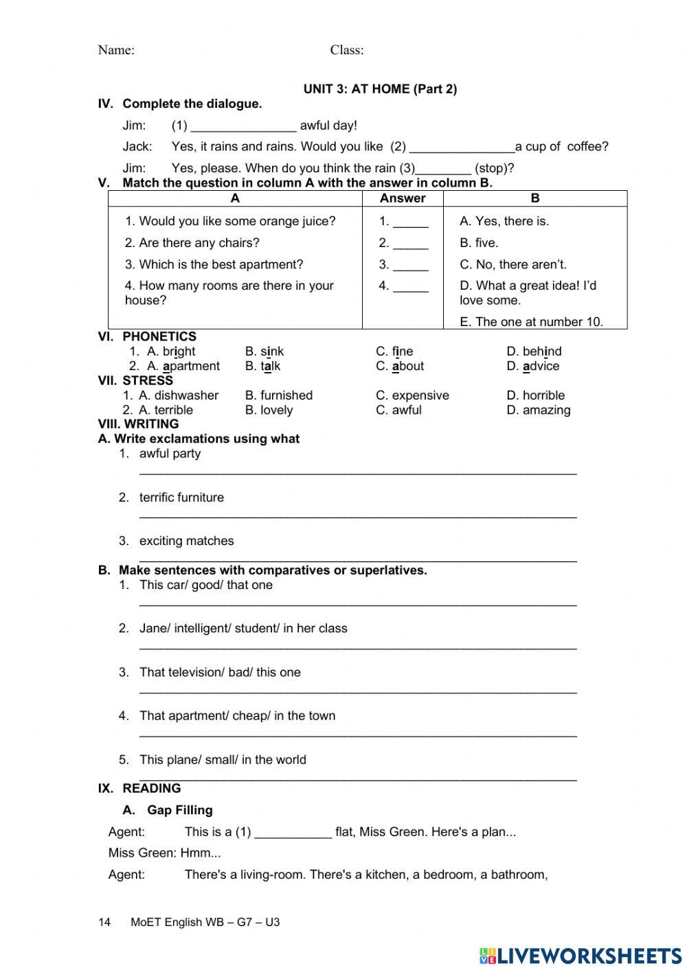 EL MOET - G7 - U3 - Exercise part 2 worksheet | Live Worksheets