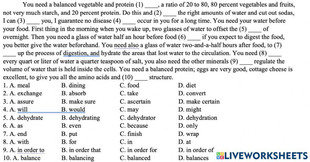 Reading unit 2 exercise for 10 | Live Worksheets