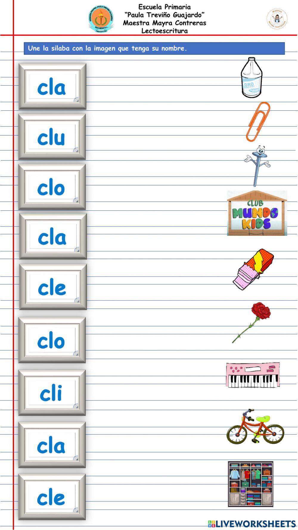 Sílaba cl | Free Interactive Worksheets | 1510208