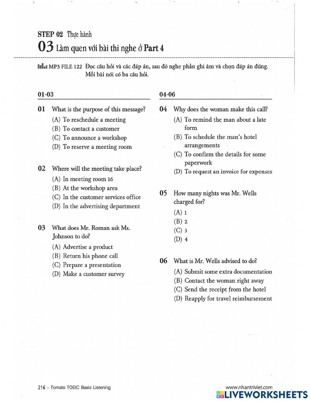 Listening toeic 1(17) worksheet | Live Worksheets