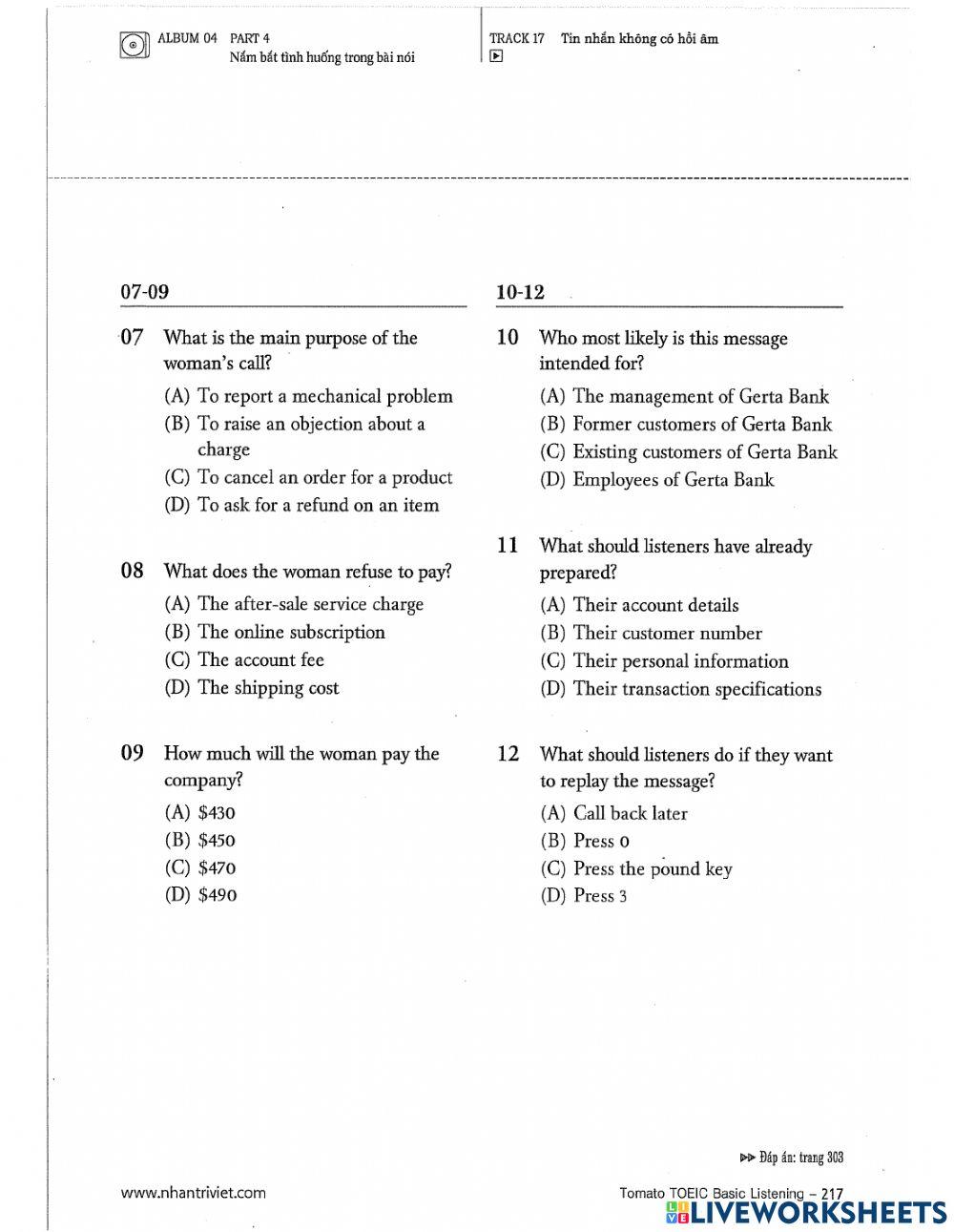 Listening toeic 1(17) worksheet | Live Worksheets