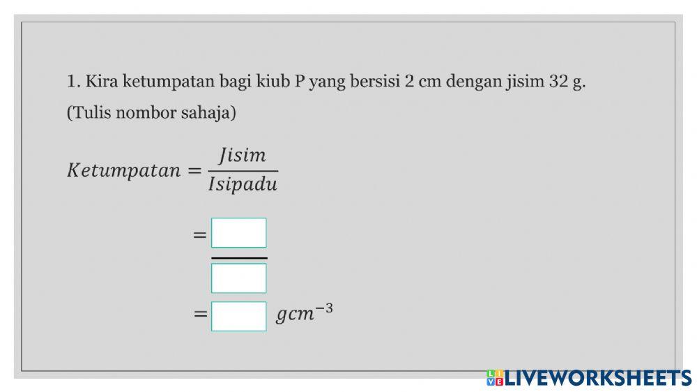 SAINS TING 1 BAB 1.5: KETUMPATAN online exercise for | Live Worksheets