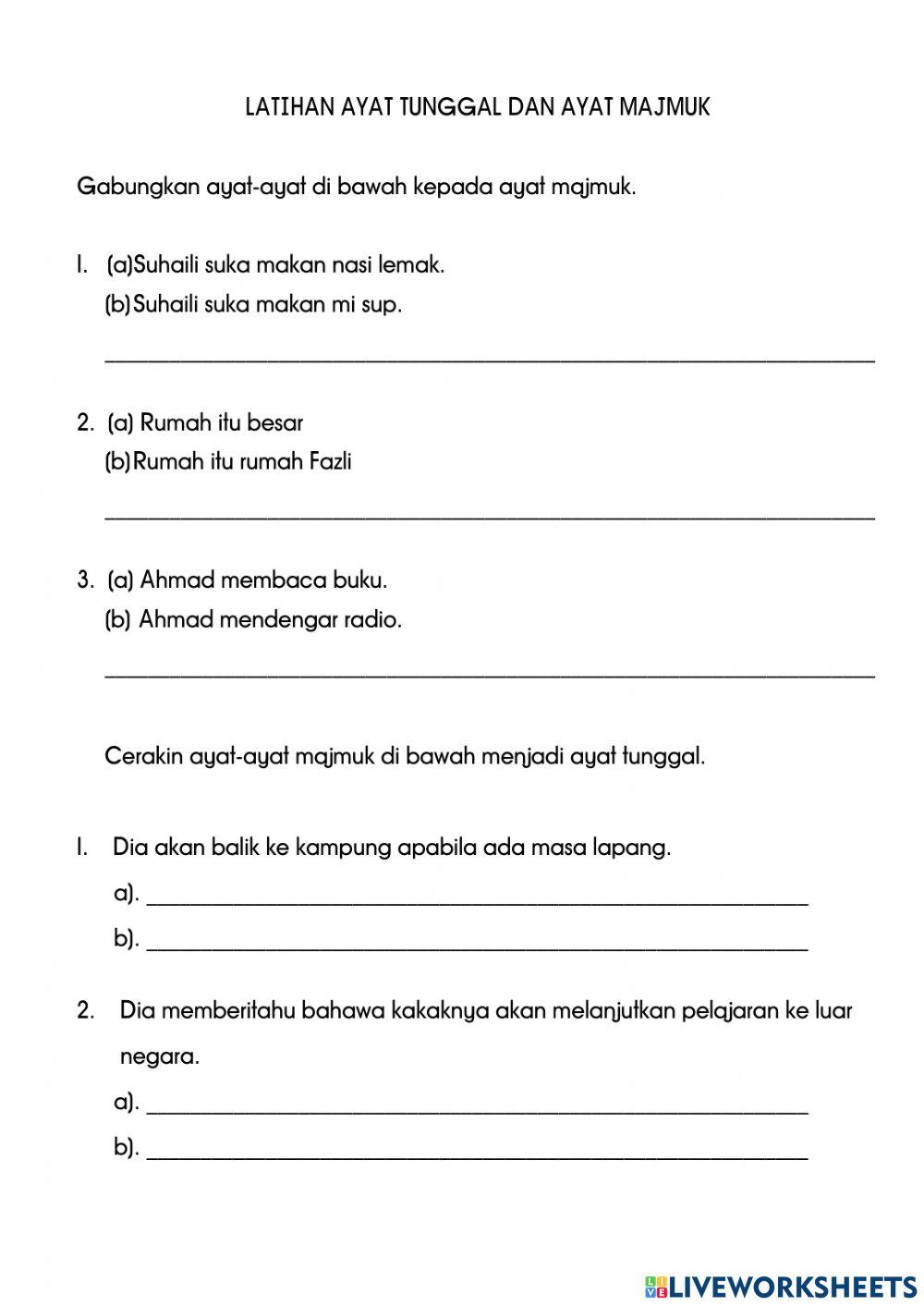 Latihan Ayat Tunggal Dan Ayat Majmuk – Eroppa
