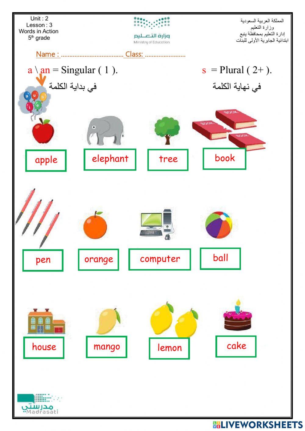 Articles online exercise for 5th grade | Live Worksheets
