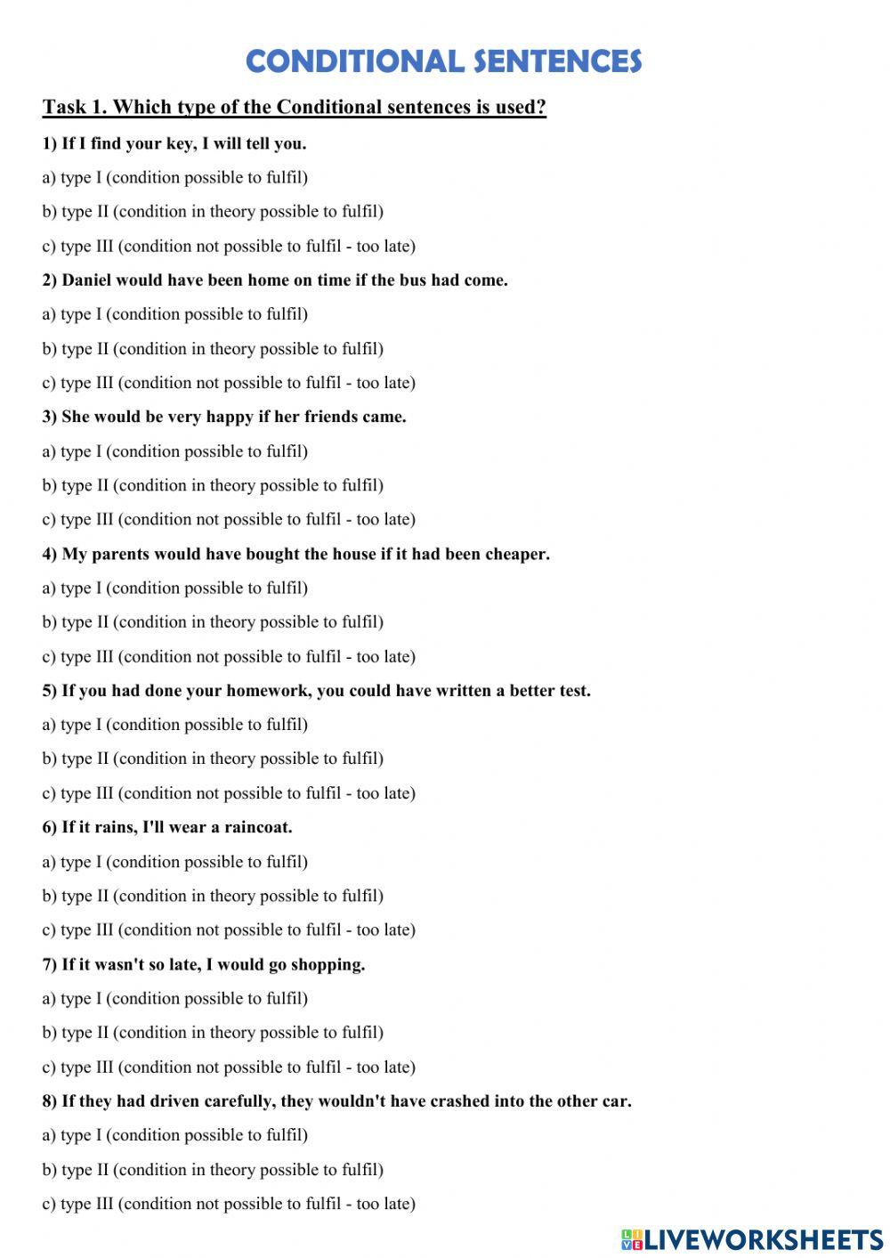 Conditionals 0,… | Free Interactive Worksheets | 6740727