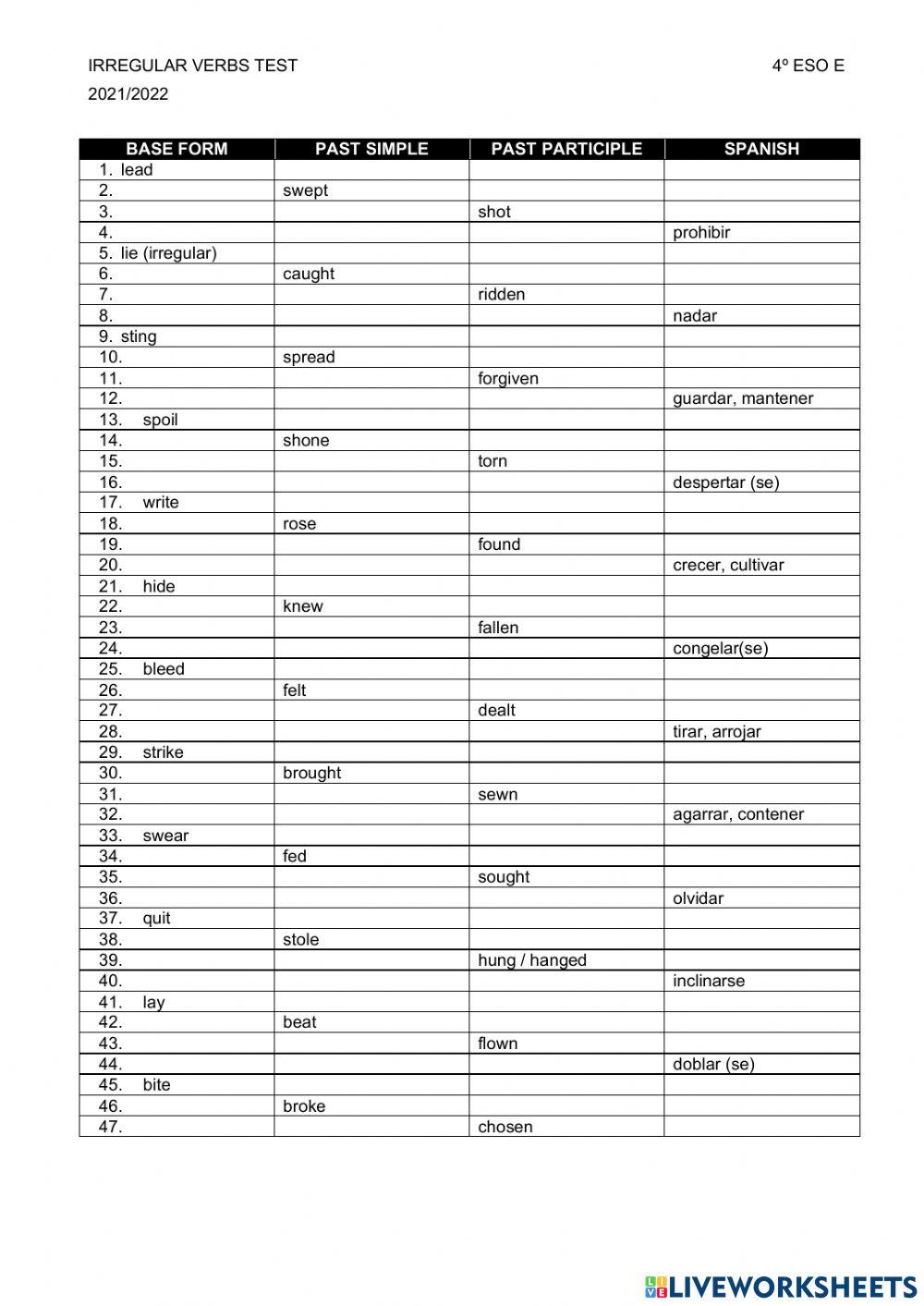 IRREGULAR VERBS… | Free Interactive Worksheets | 6741334