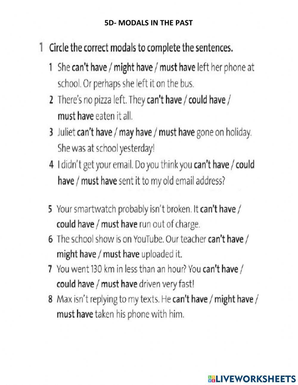 Modals in the p… | Free Interactive Worksheets | 1511449