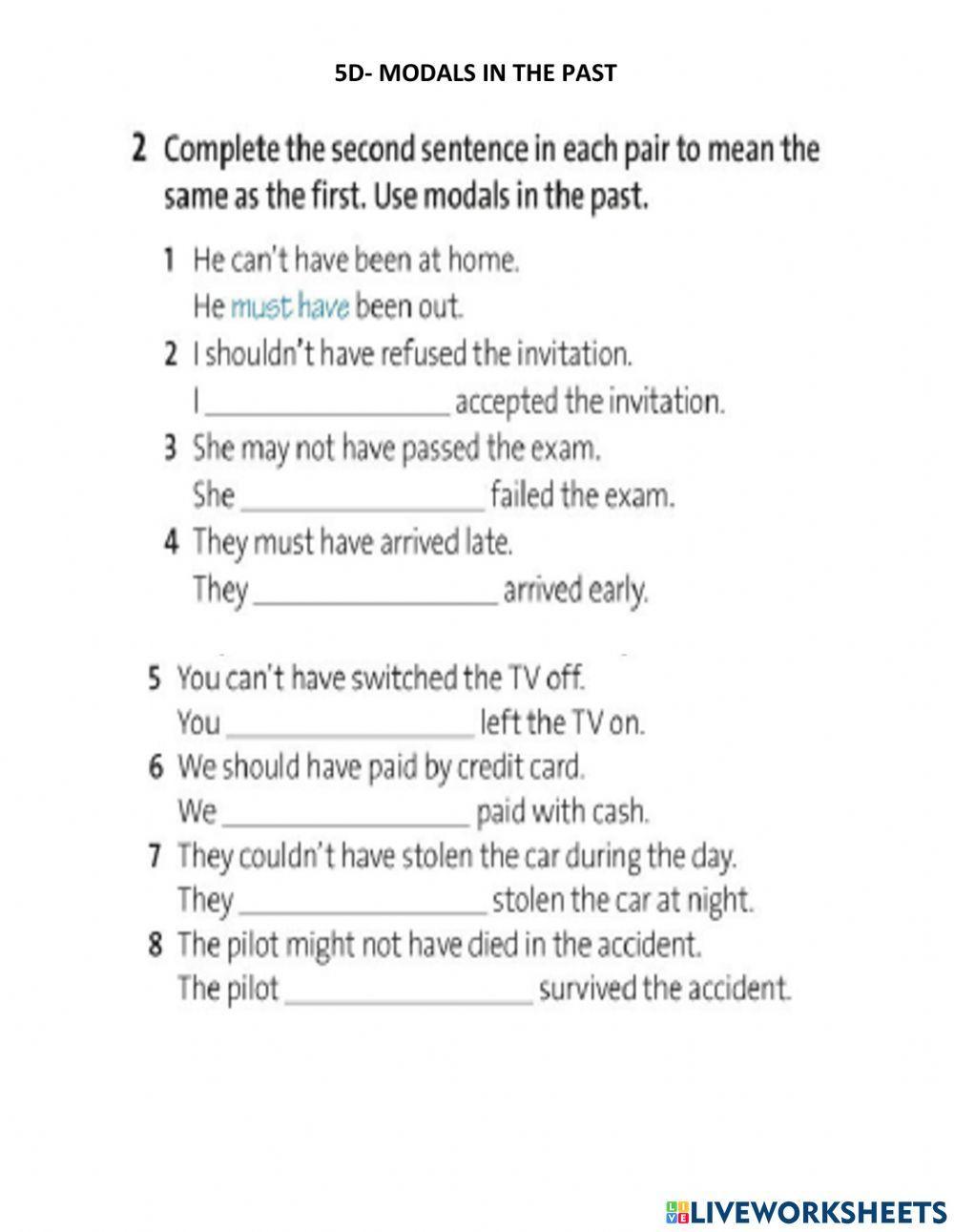 Modals in the p… | Free Interactive Worksheets | 1511449