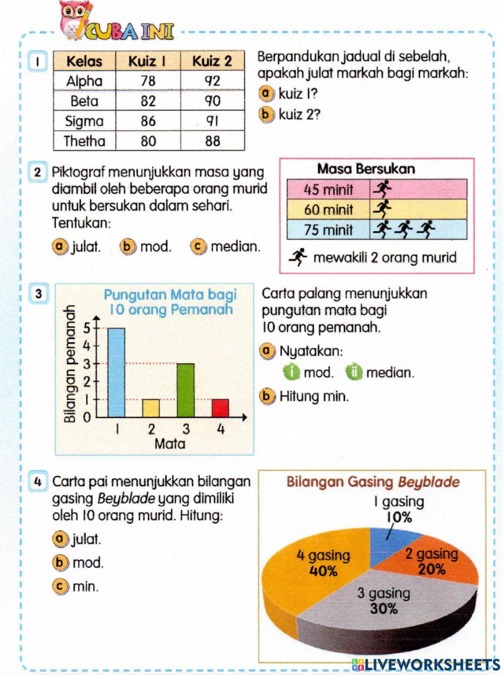 Mod min median JULAT worksheet | Live Worksheets