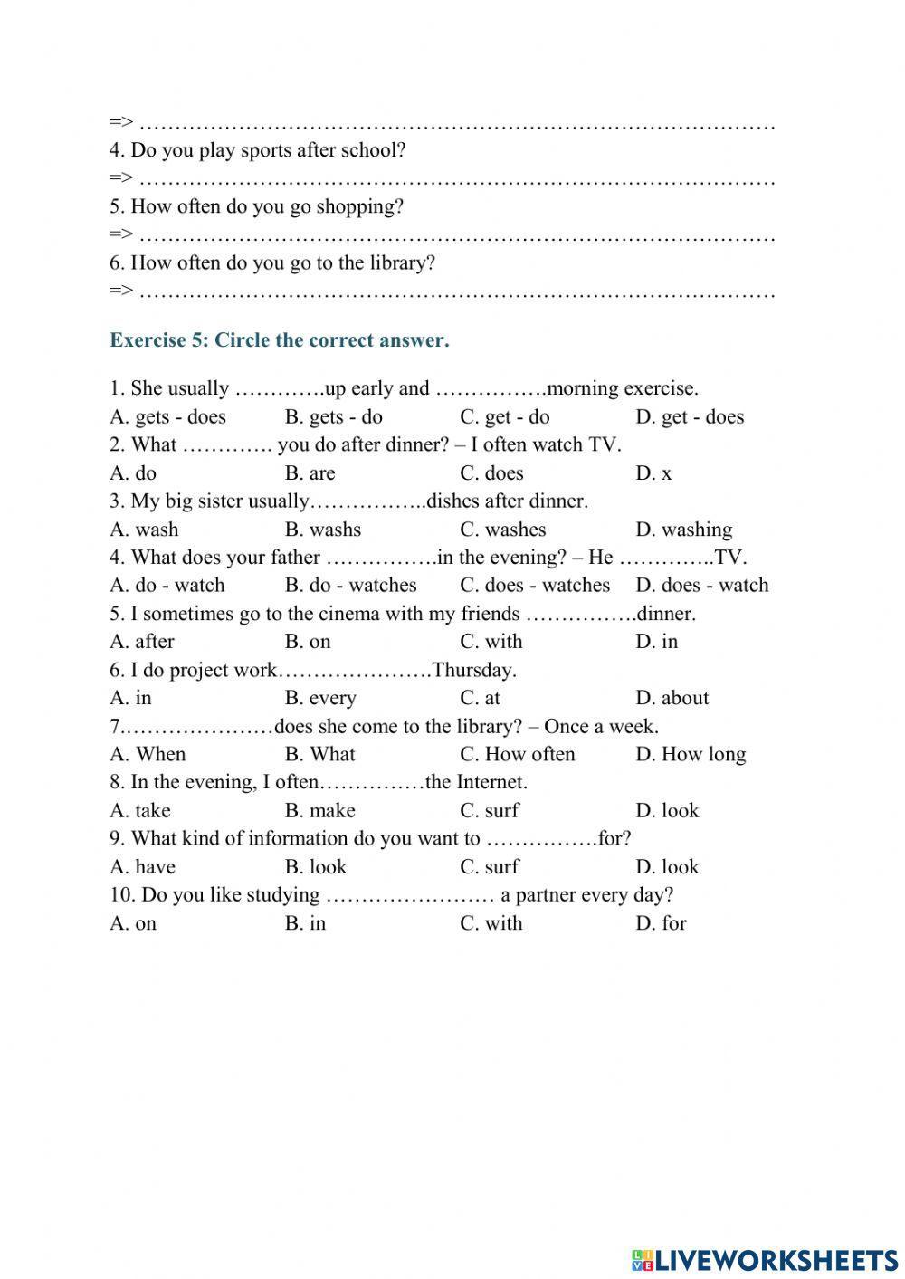 Unit 2: I alway… | Free Interactive Worksheets | 1511800