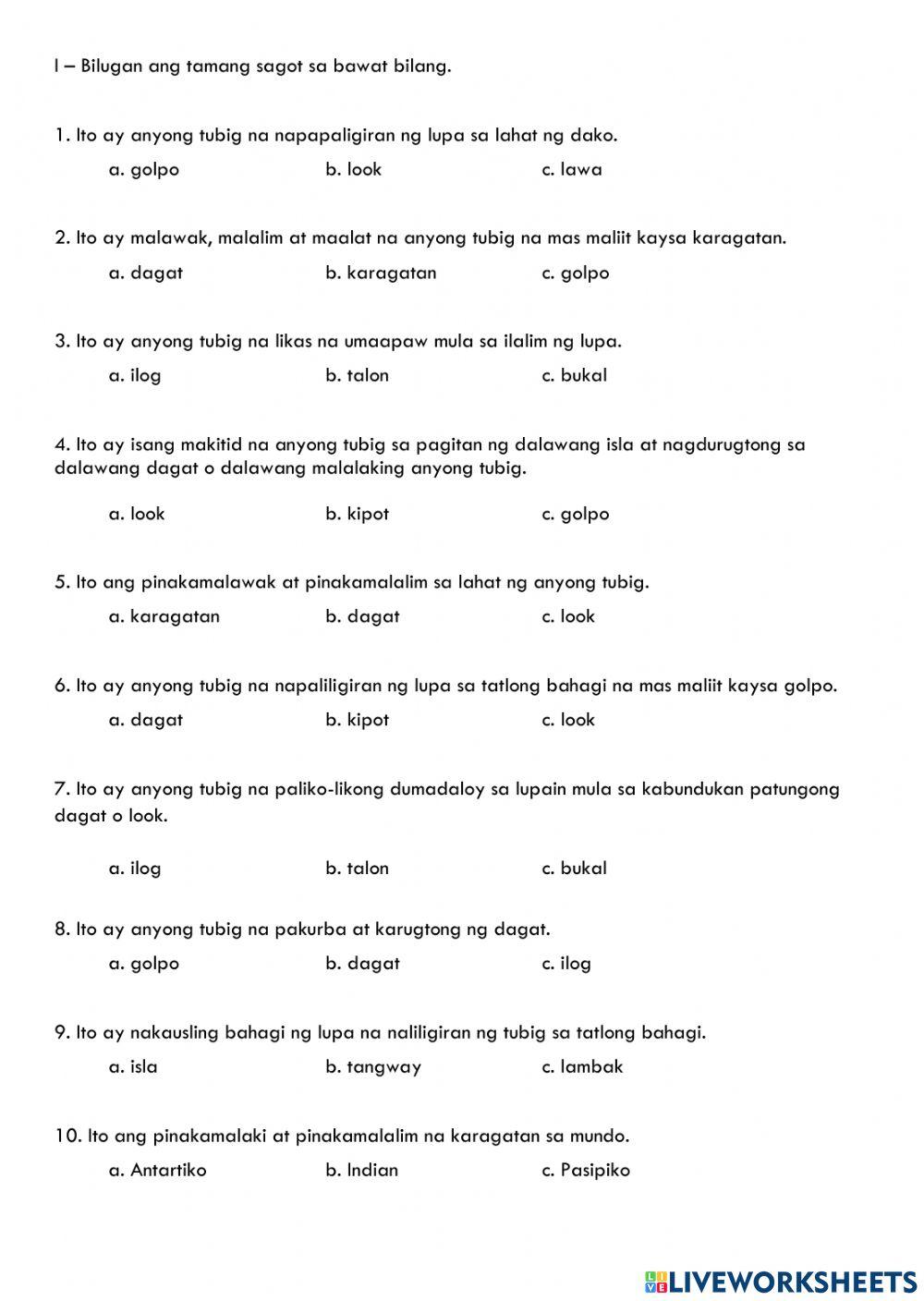 Anyong Tubig At Anyong Lupa Worksheets For Grade Anyong Tubig The ... Anyong Tubig At Anyong Lupa Worksheets For Grade Anyong Tubig The ...