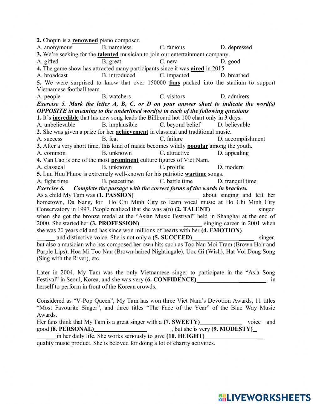 E11- unit 3 - vocabulary worksheet | Live Worksheets