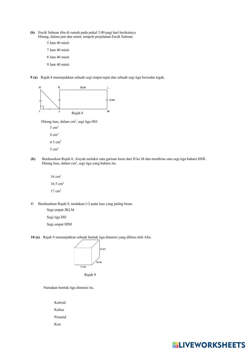 Kertas 2 interactive exercise for tahun 6 | Live Worksheets