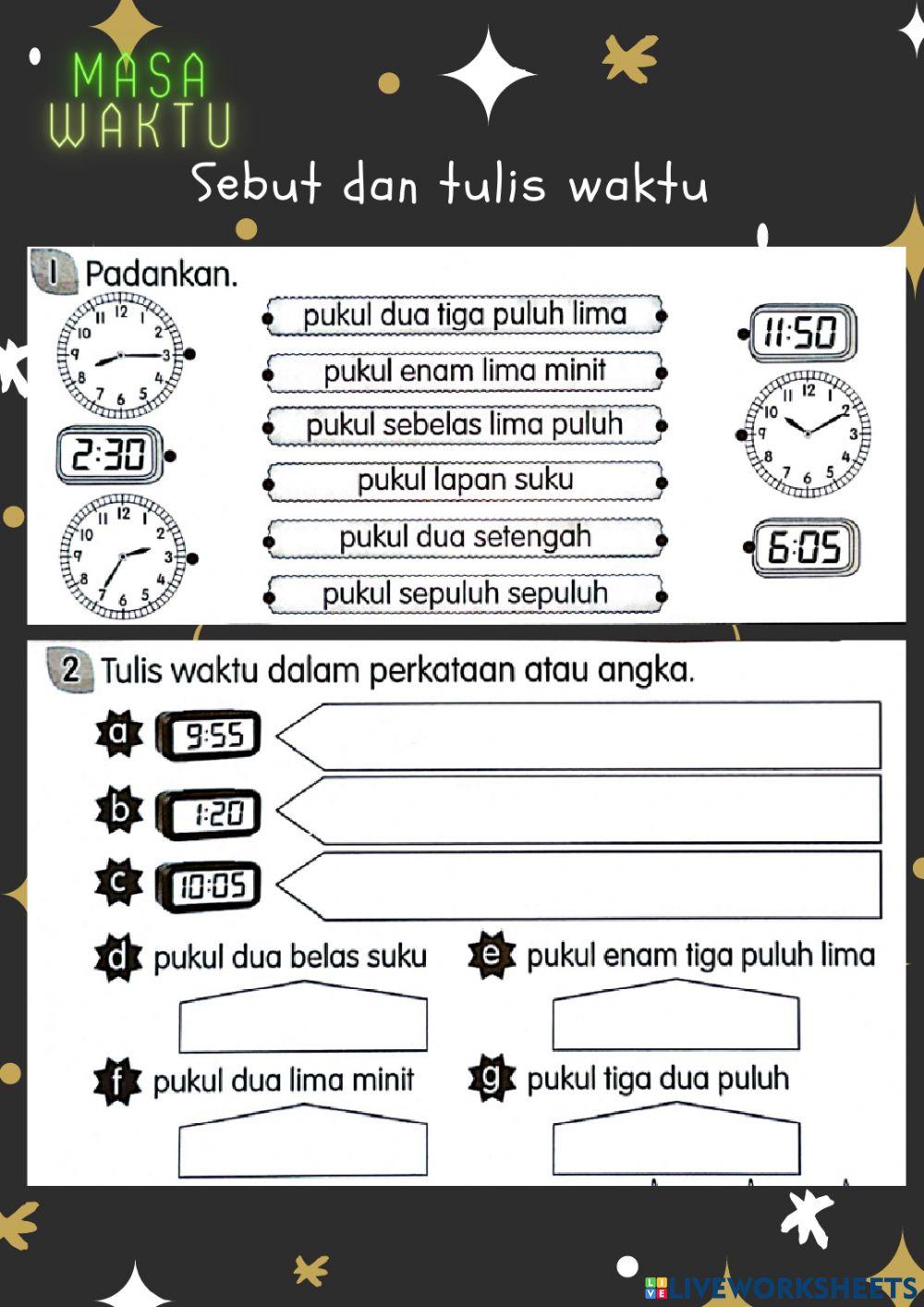 Menyatakan Masa worksheet | Live Worksheets