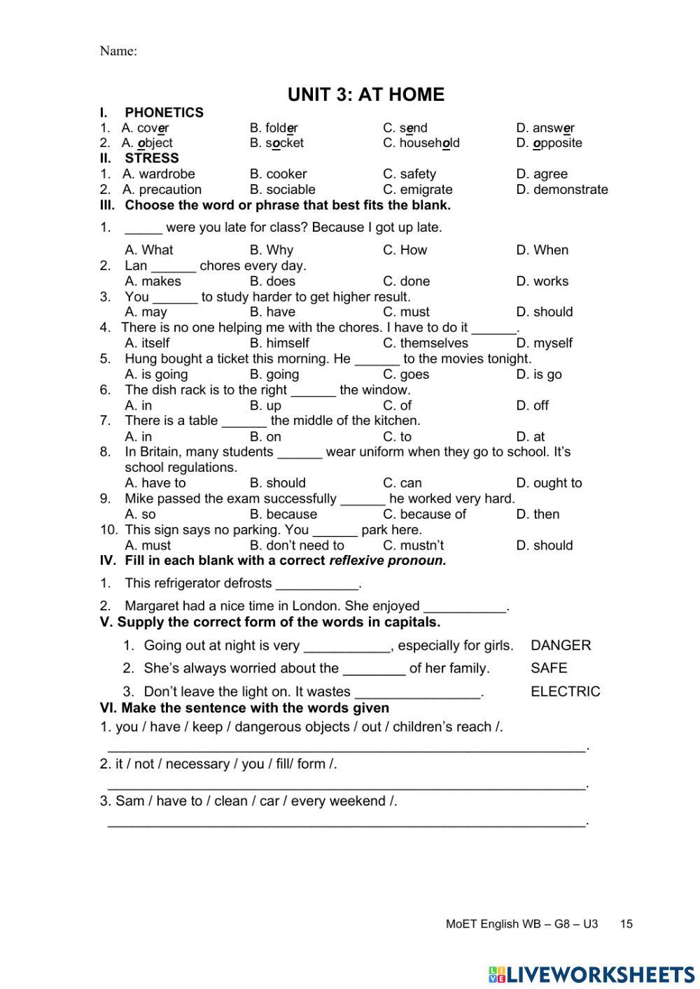 MOET English - G8 - U3 - Exercise worksheet | Live Worksheets