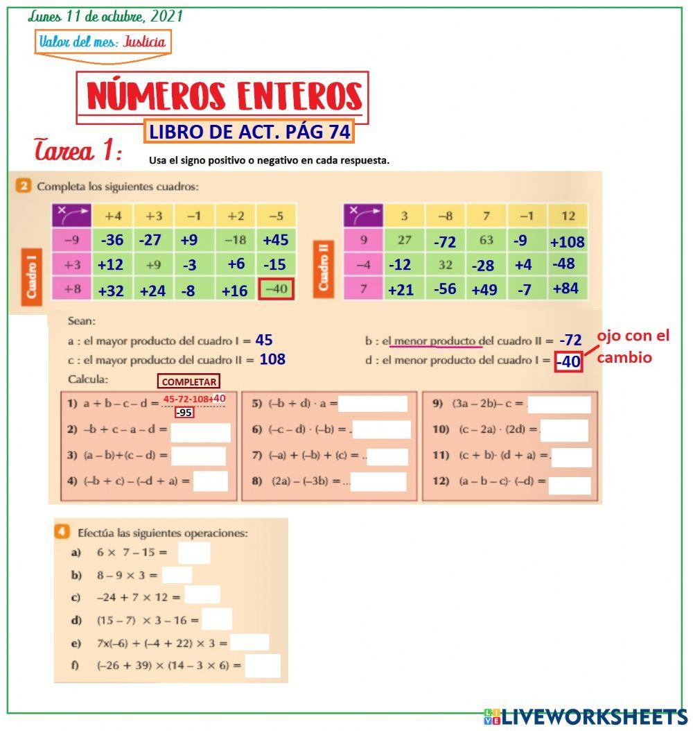 Enteros interactive worksheet for MATEMATICA | Live Worksheets