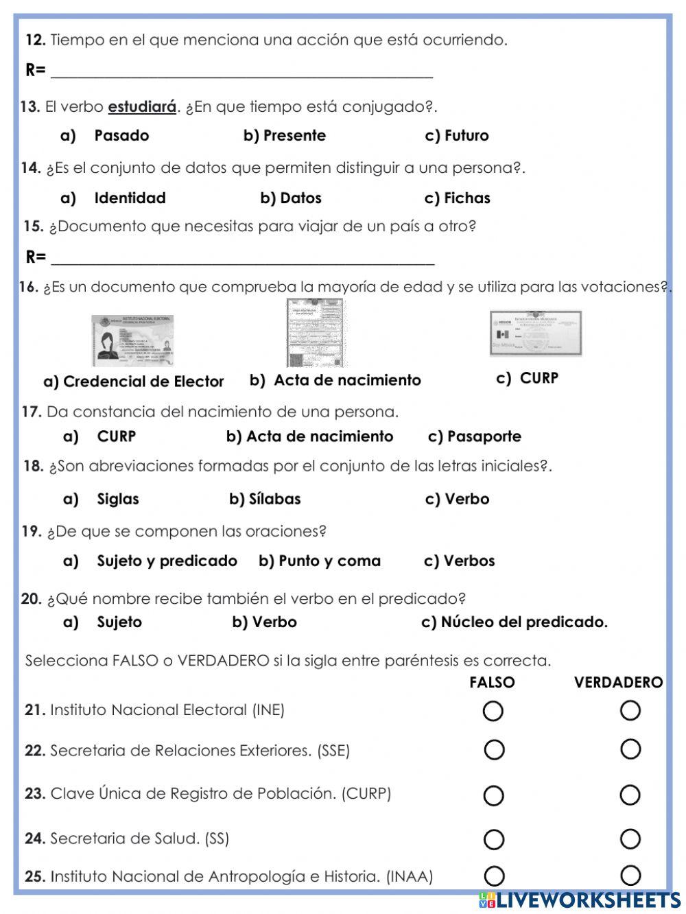 Examen online exercise for 3ro | Live Worksheets