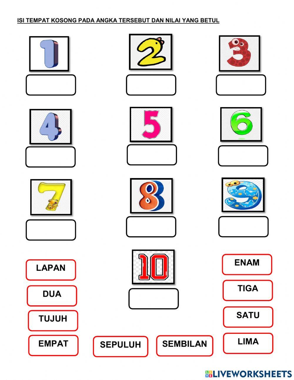 1513160 | Angka 1-10 | ZAHIDSALEH | LiveWorksheets