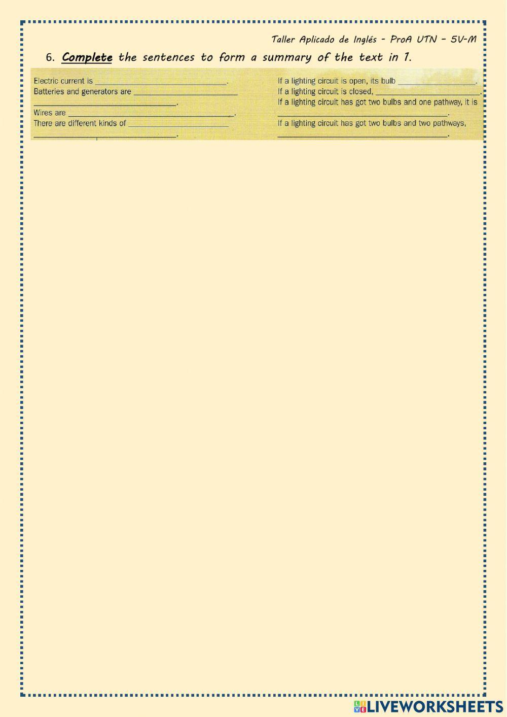 Electric Circuits - types - worksheet | Live Worksheets