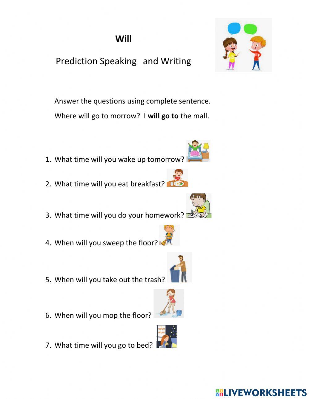 Will speaking and writing worksheet | Live Worksheets